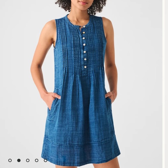 Faherty | Dresses | Faherty Dream Cotton Gauze Isha Linen Dress Indigo ...